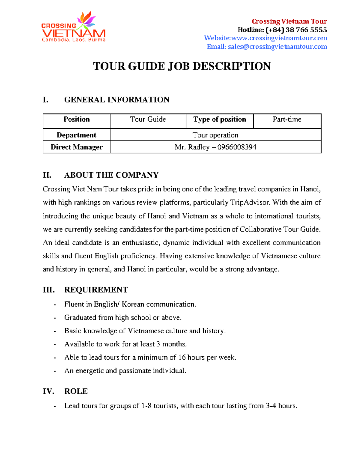 TOUR- Guide-JOB- Description - Crossing Vietnam Tour Hotline: (+84) 38 ...