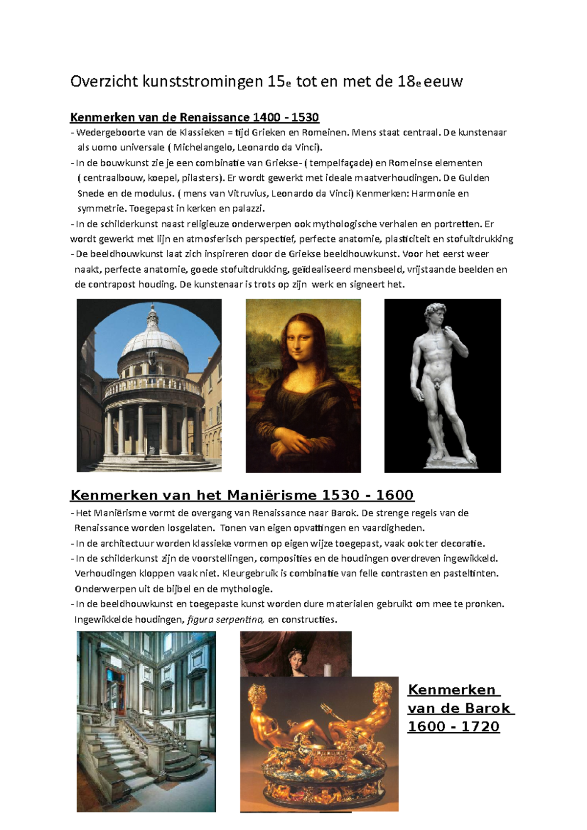 Overzicht kunststromingen 15e tot en met de 18e eeuw - Mens staat centraal. De kunstenaar als ...