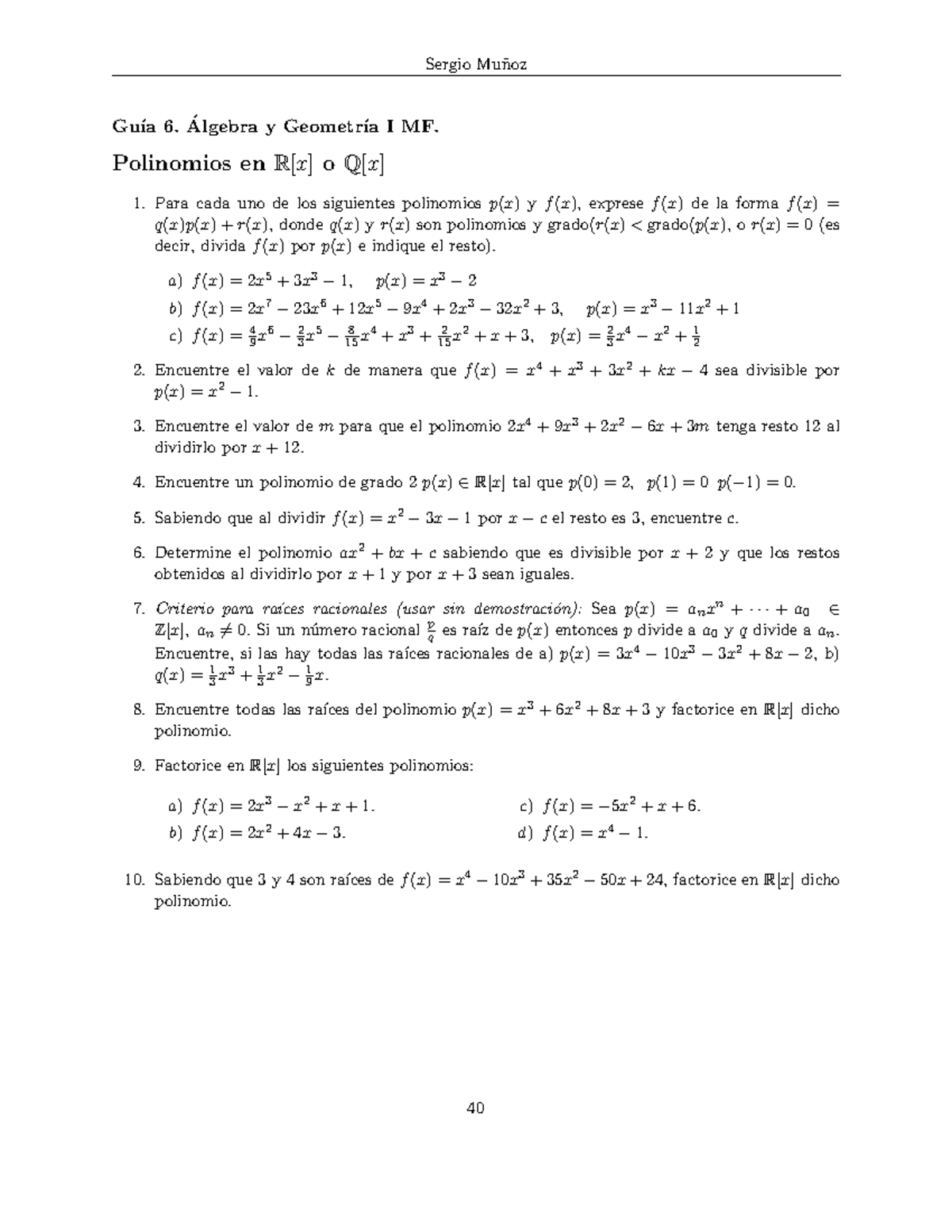 guia de polinomios - Sergio Mu ̃noz Gu ́ıa 6. ́Algebra y Geometr ́ıa I ...