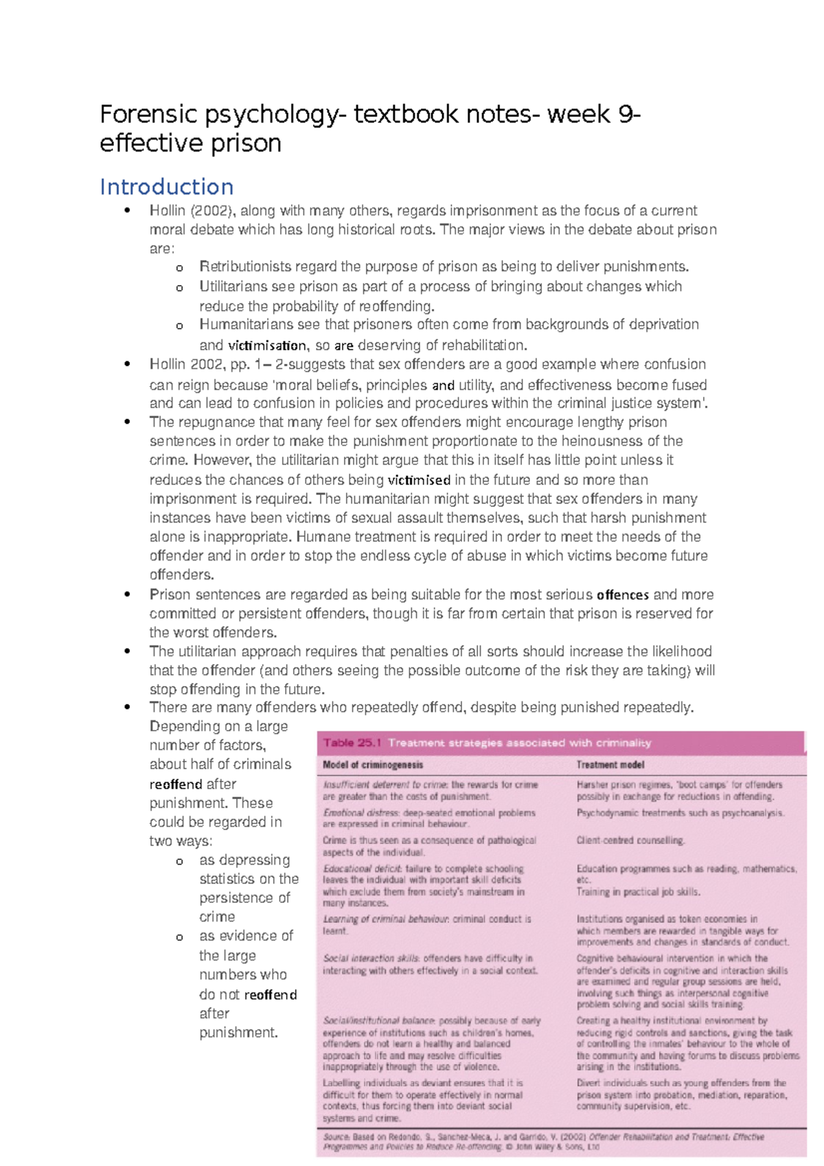 introduction to forensic psychology summary of assigned reading week 9 ...
