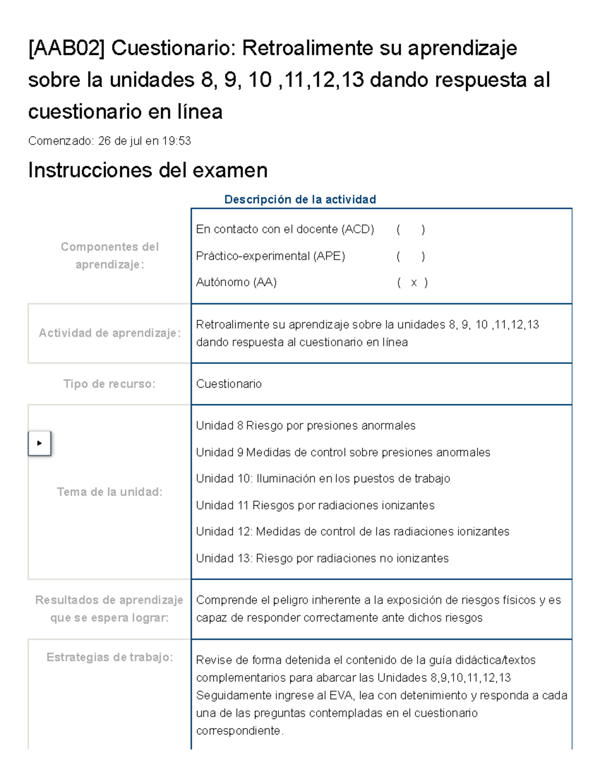 Examen [AAB02] Cuestionario Retroalimente su aprendizaje sobre la unidades 8, 9, 10 ,11,12,13 ...