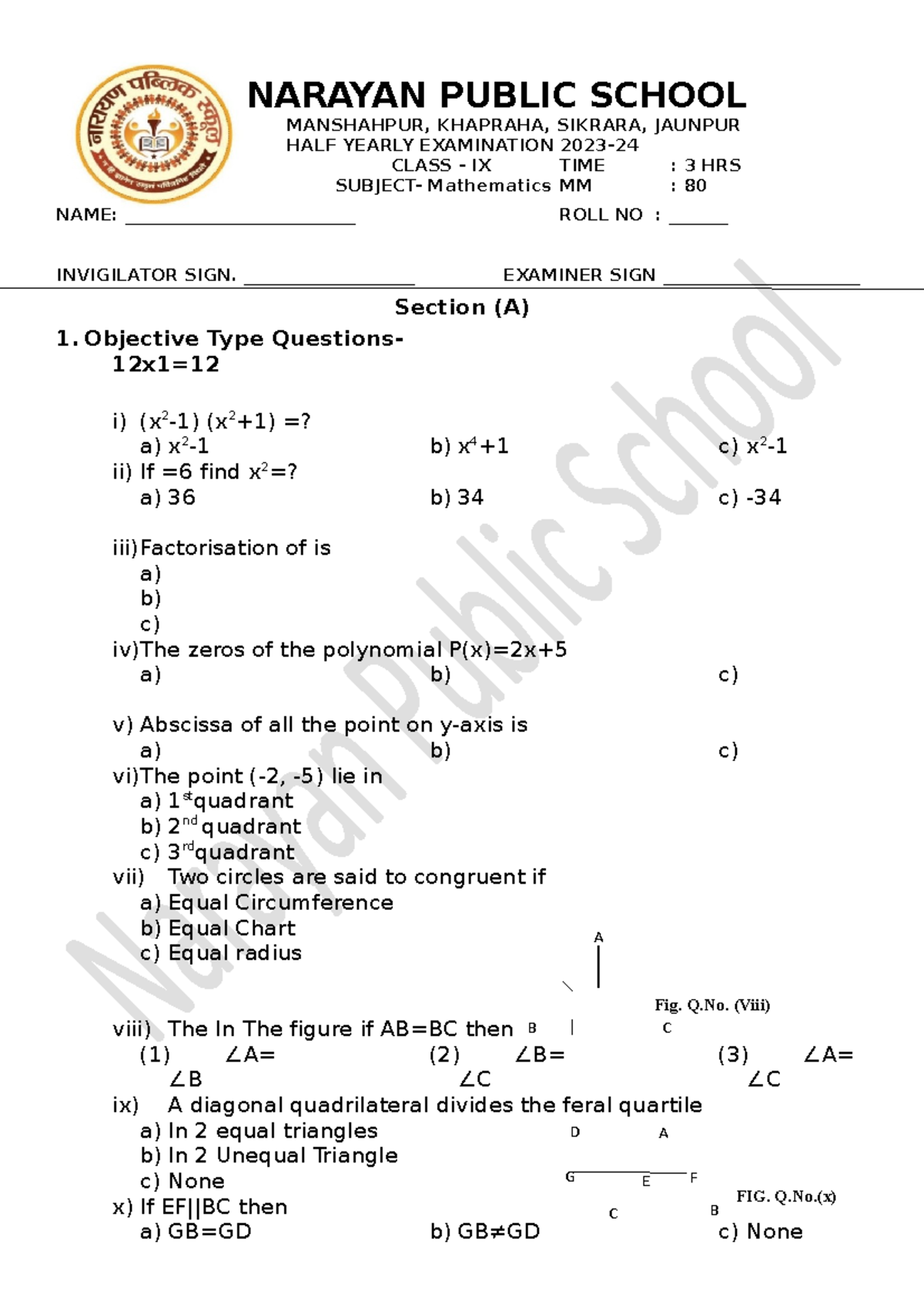 Class IX maths - Explained the question - Fig. Q. (Viii) A B C G C E A ...