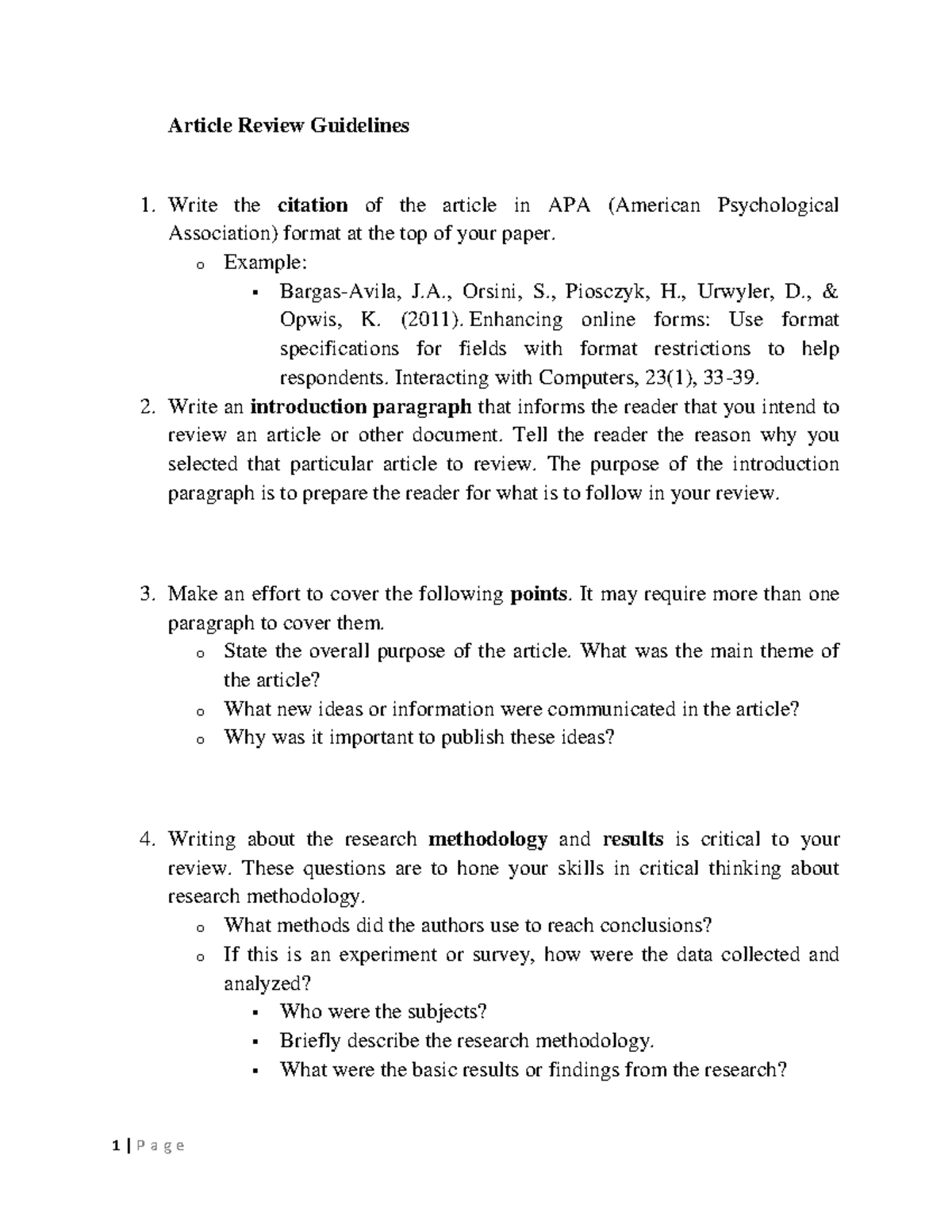 Article Review Guidelines - 1 | P a g e Article Review Guidelines Write ...