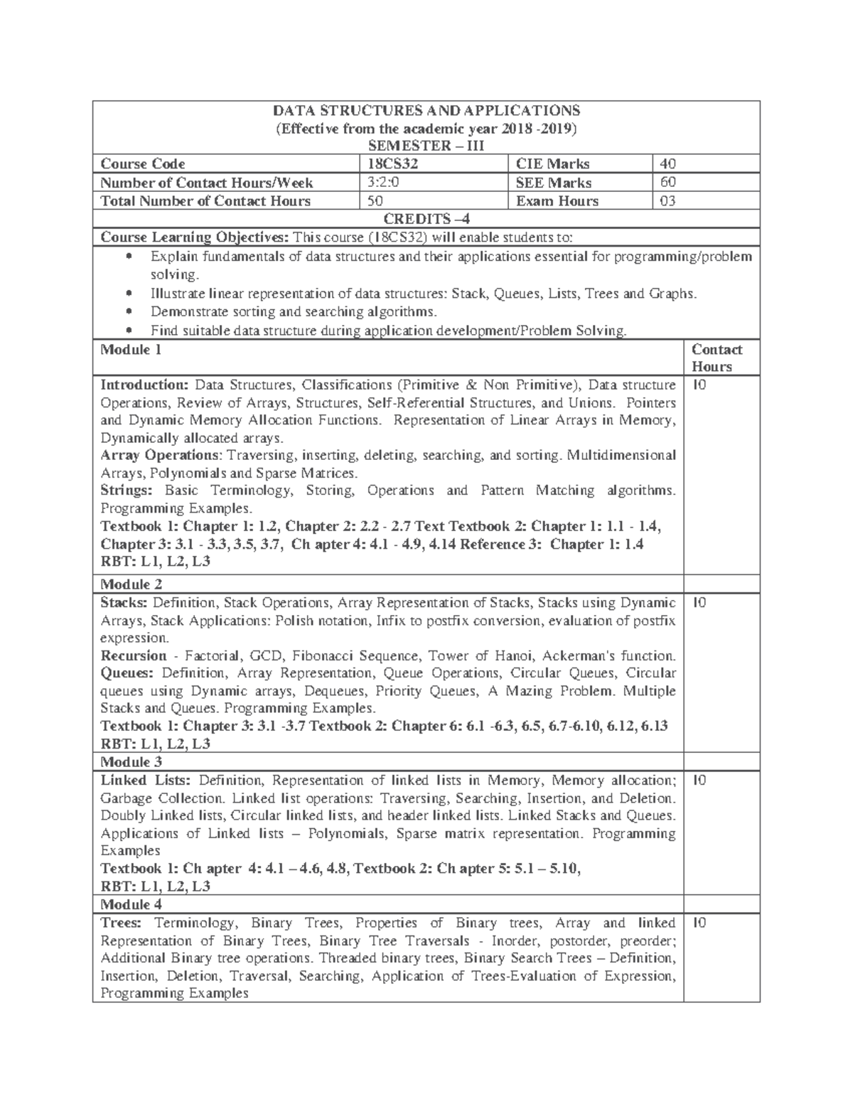 18CS32 - Illustrate linear representation of data structures: Stack, Queues, Lists, Trees and ...
