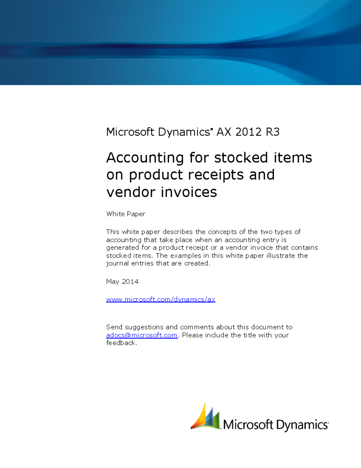 Accounting for stocked items on product receipts and vendor invoices ...