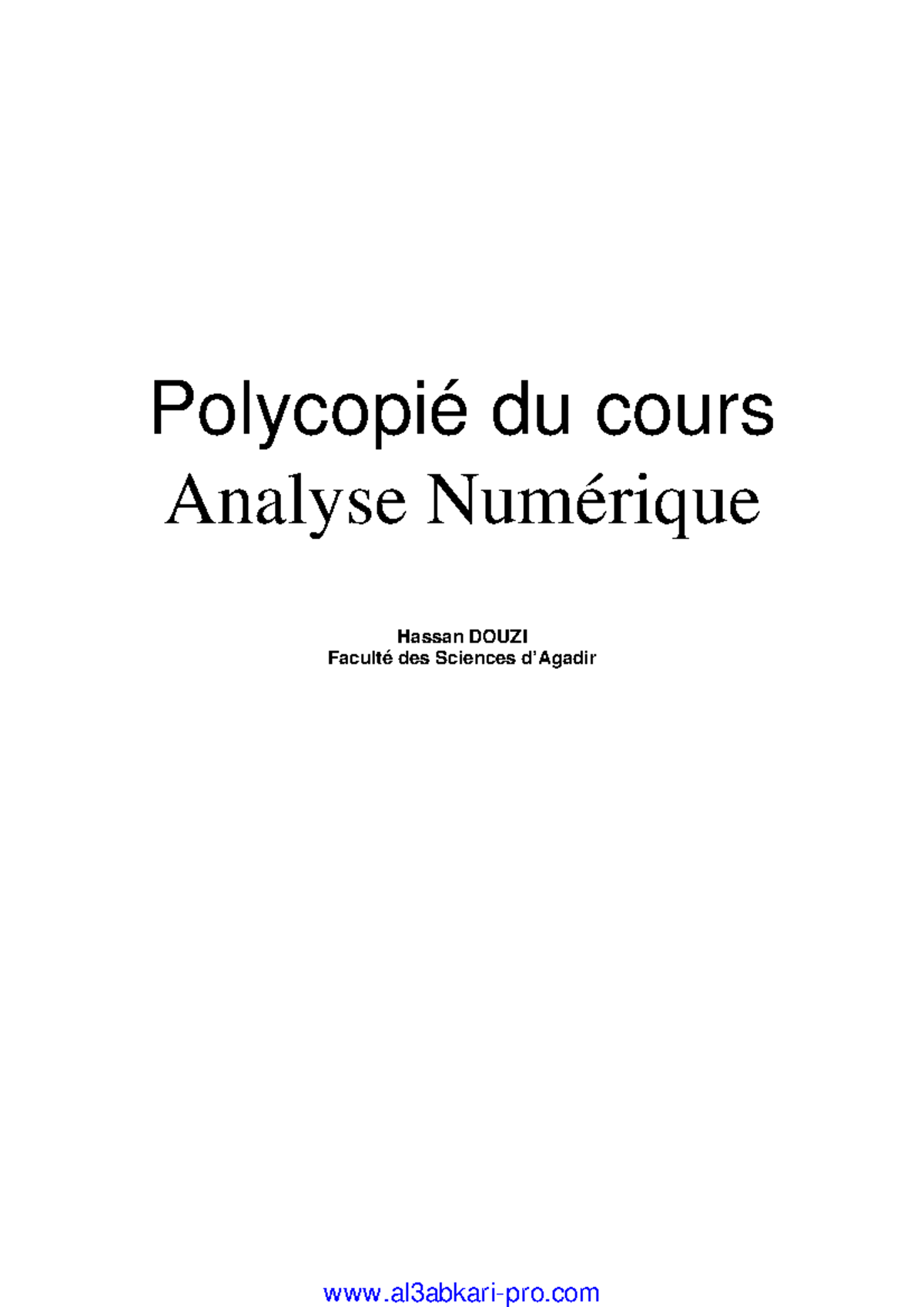 Cours 4 Analyse numérique 2 - Polycopié du cours Analyse Numérique Hassan DOUZI Faculté des ...
