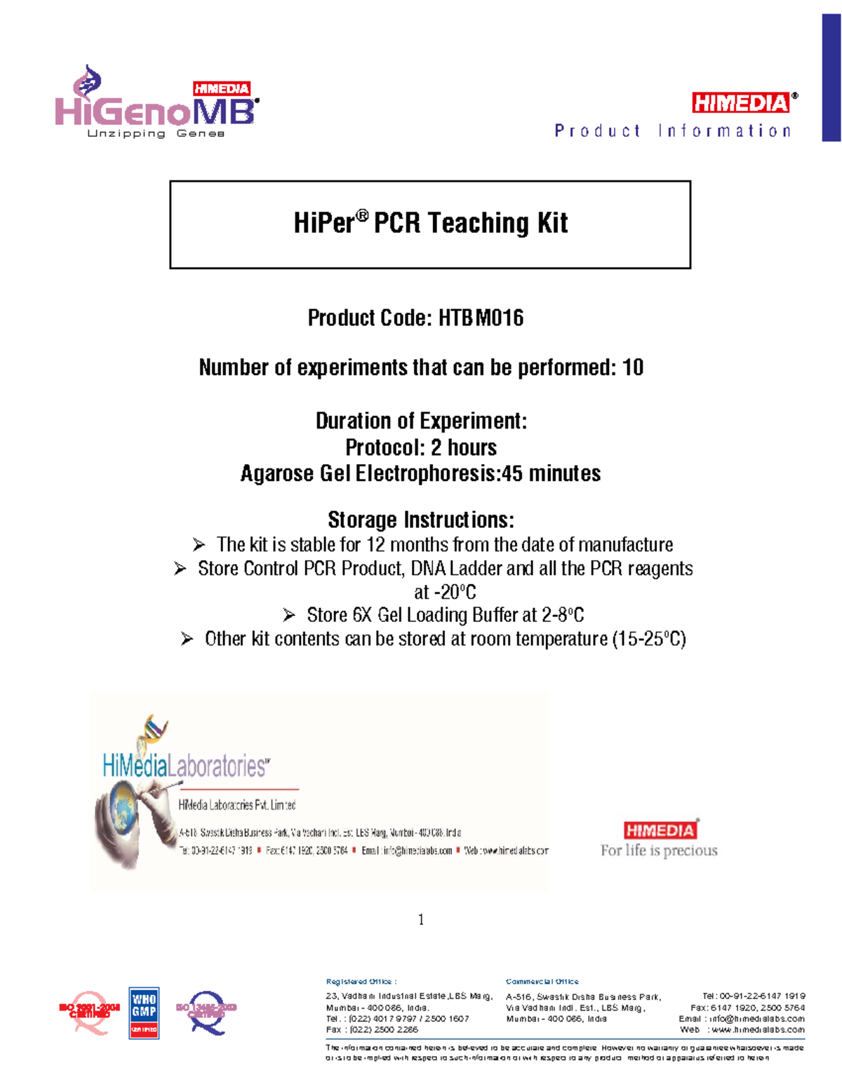 HTBM016 - Immunology lab material himedia - 1 Product Code: HTBM Number ...