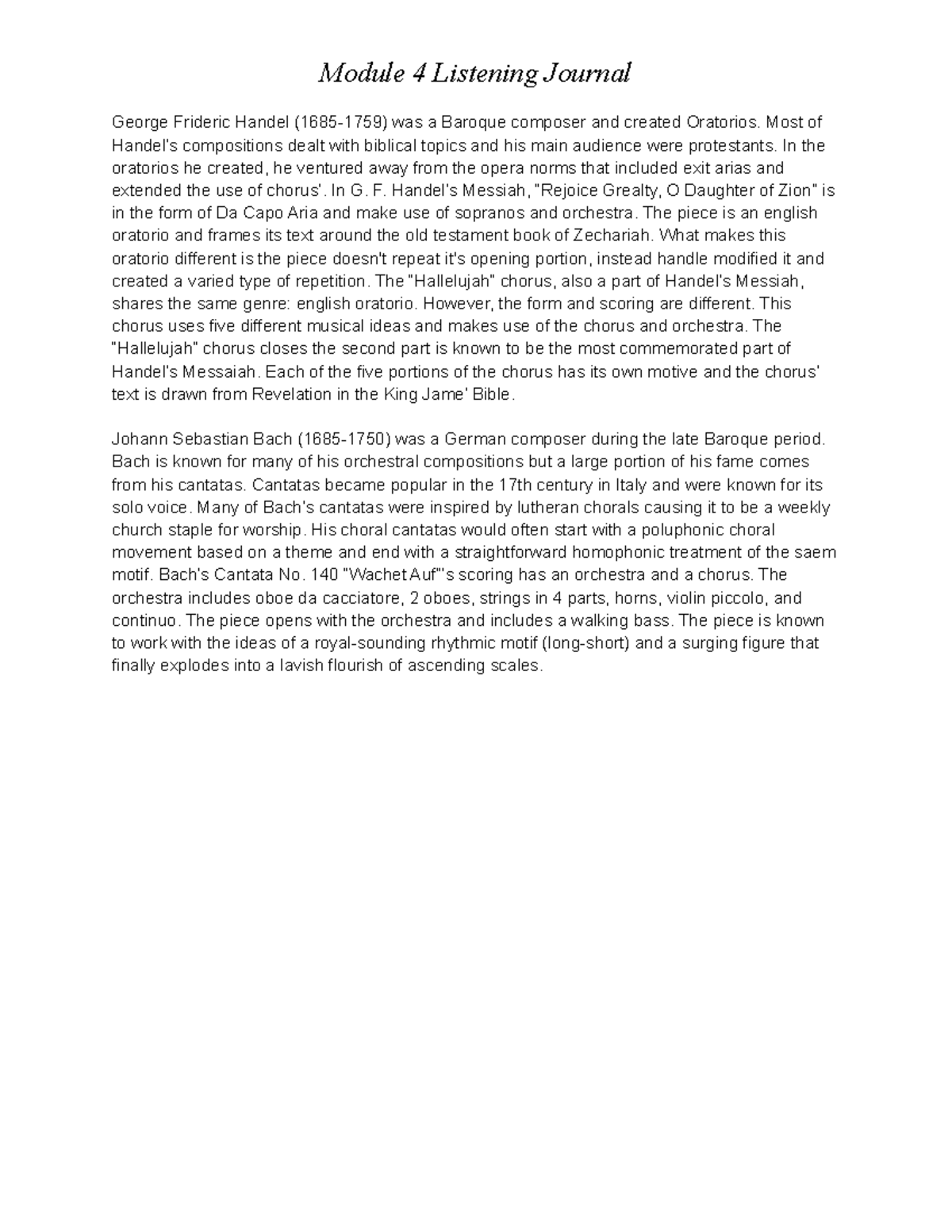 Module 4 Listening Journal - Module 4 Listening Journal George Frideric ...