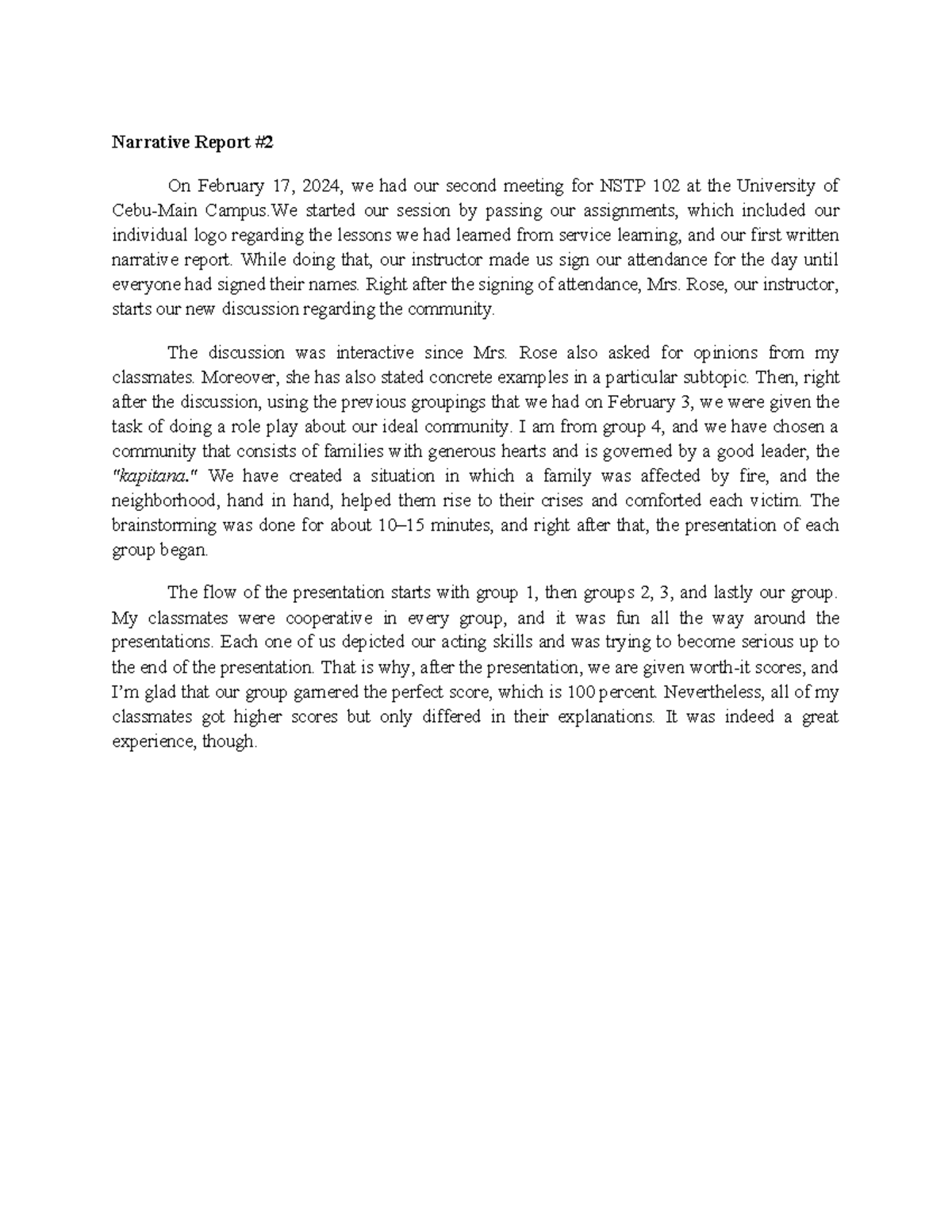 Narrative Report #2 - While doing that, our instructor made us sign our ...