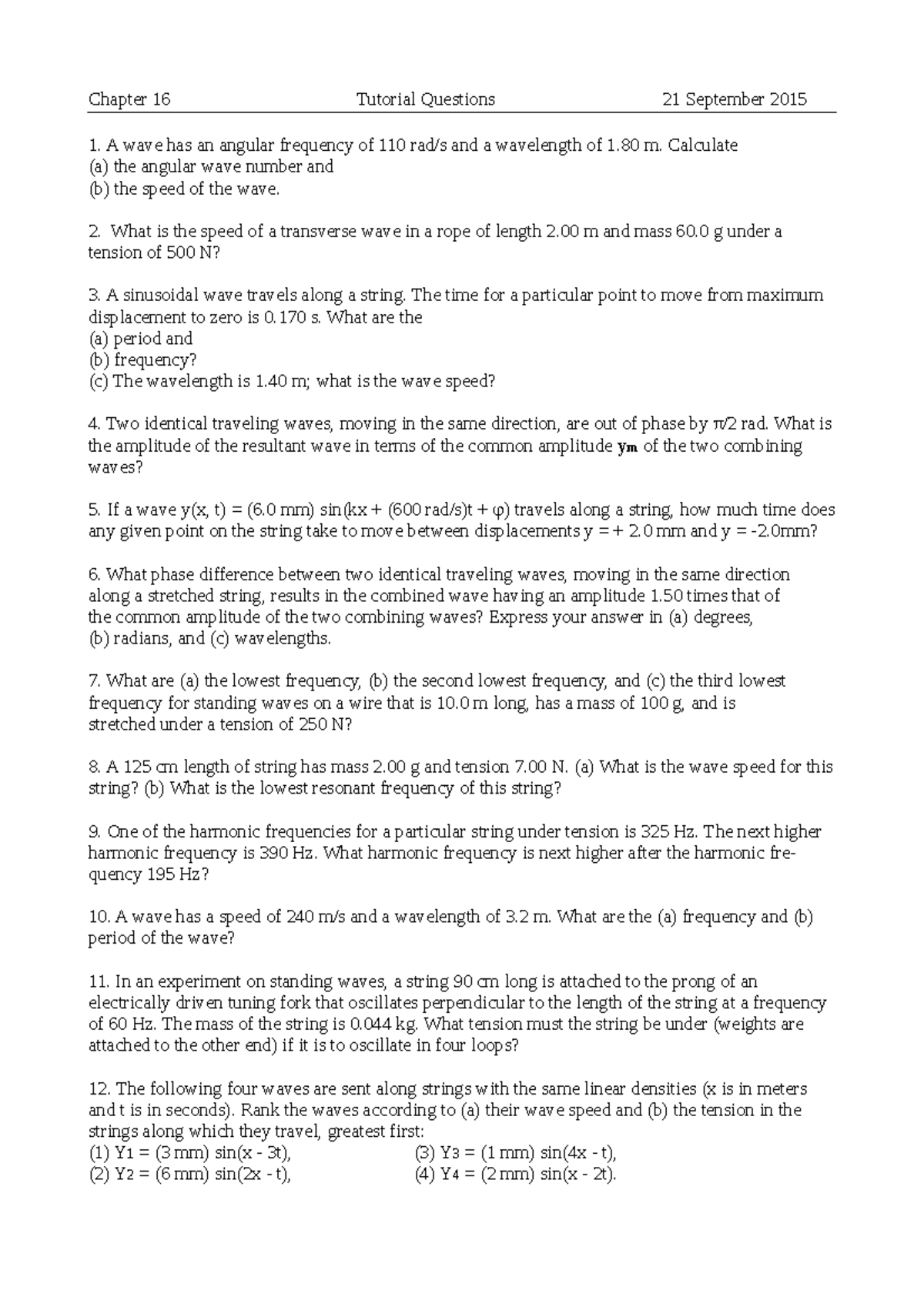 Chapters 16 17 tutorials - Chapter 16 Tutorial Questions 21 September ...