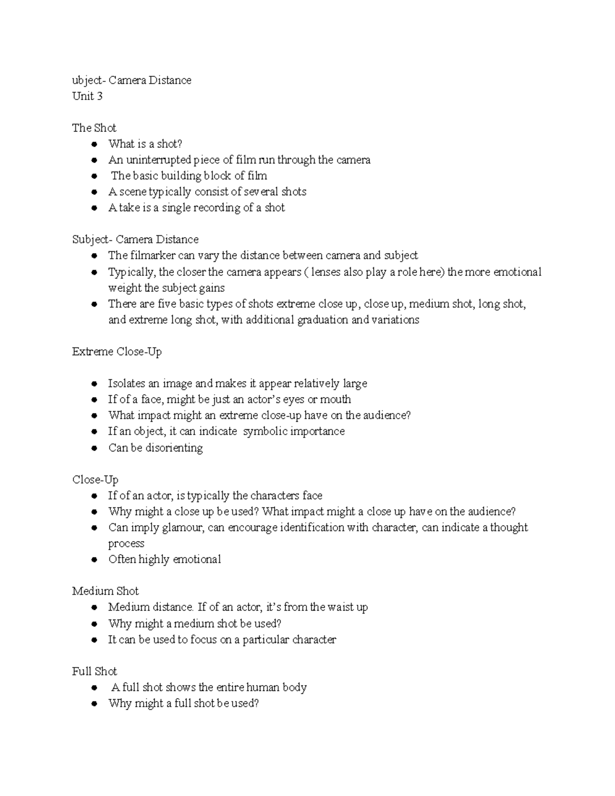 Film Notes Ubject Camera Distance Unit 3 The Shot What Is A Shot An film-notes-ubject-camera-distance-unit-3-the-shot-what-is-a-shot-an