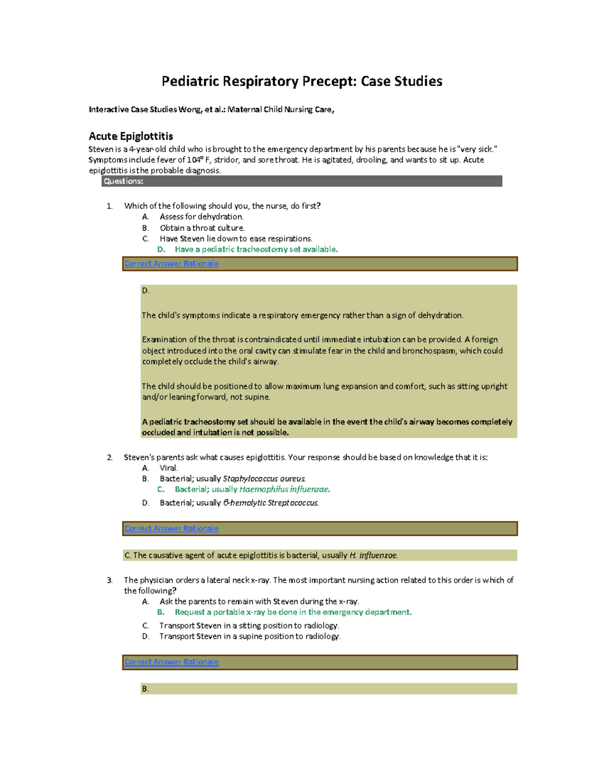 Resp case studies-faculty - Pediatric Respiratory Precept: Case Studies ...
