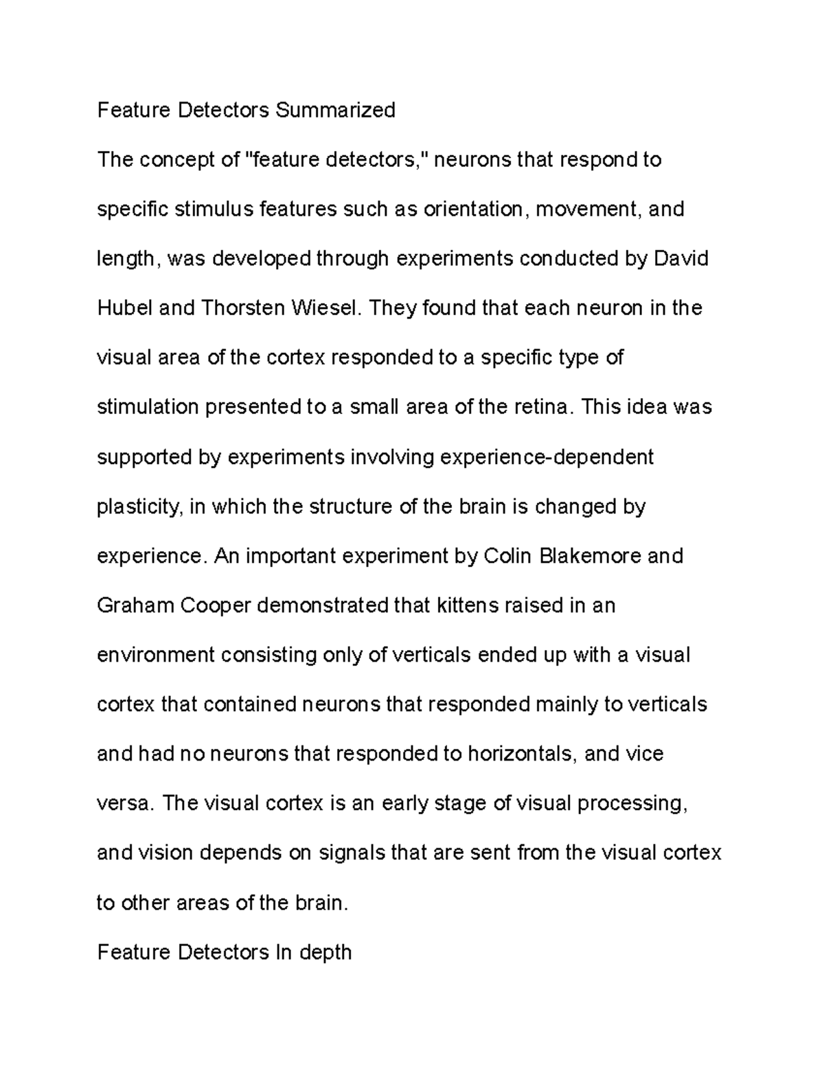 Feature Detectors Summarized - They found that each neuron in the ...