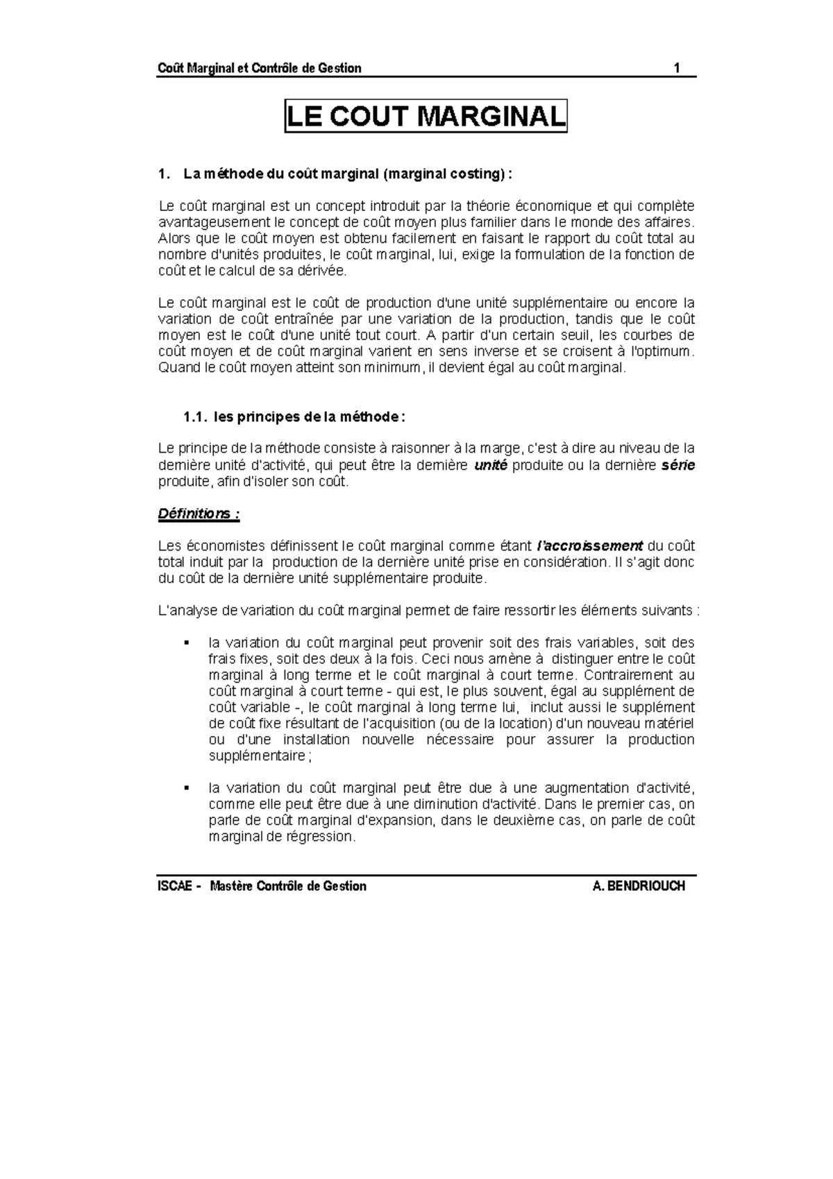 Cout marginal - LE COUT MARGINAL La méthode du coût marginal (marginal ...