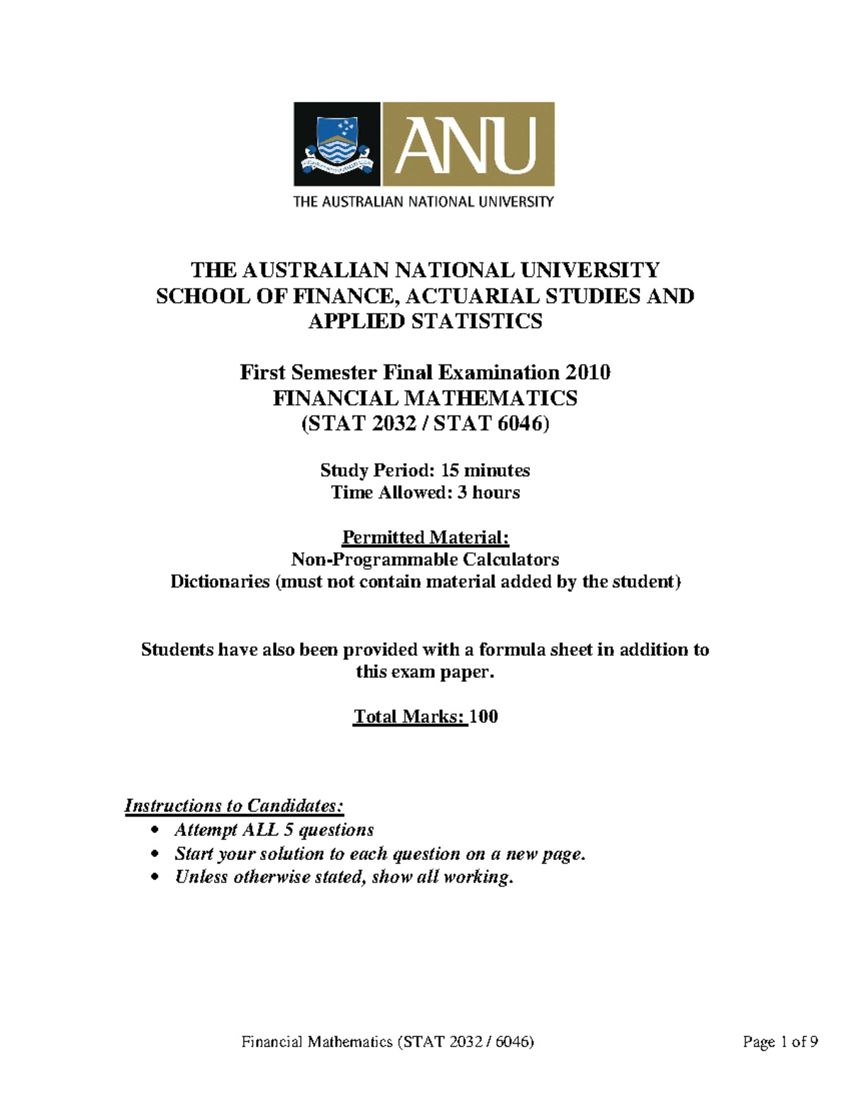 Sample/practice exam 2010, questions and answers - THE AUSTRALIAN ...