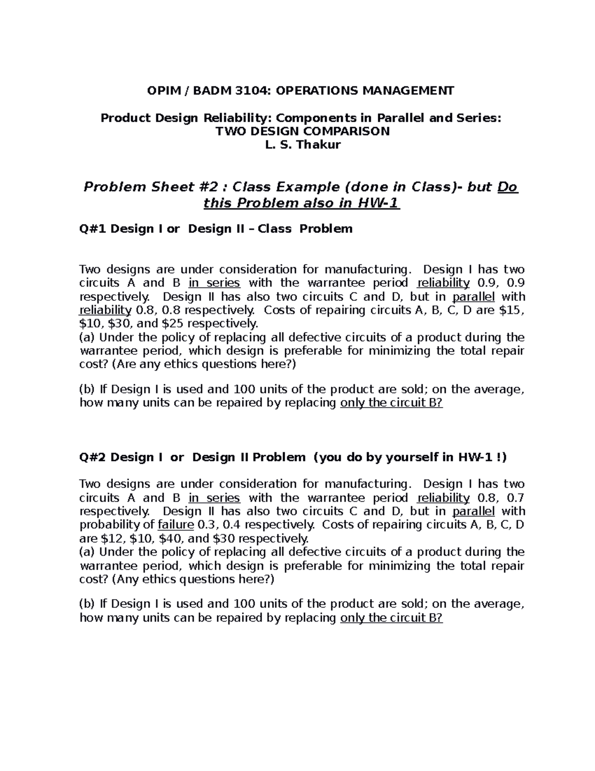 03- Prob Sht-# 2-REV-Reliability-Two Designs- Class- Example and HW ...