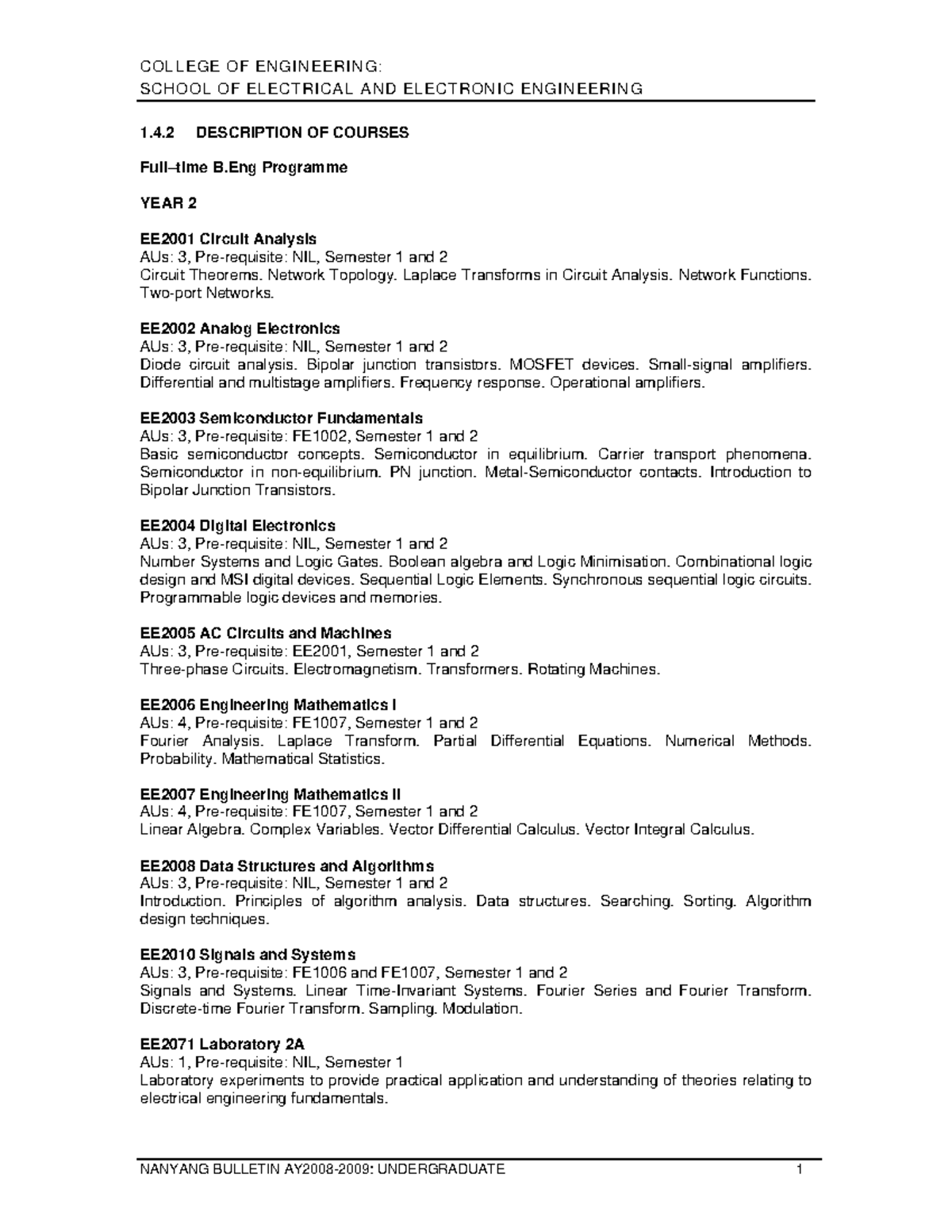 Description of Courses NB0809 - School of Electrical and Electronic ...