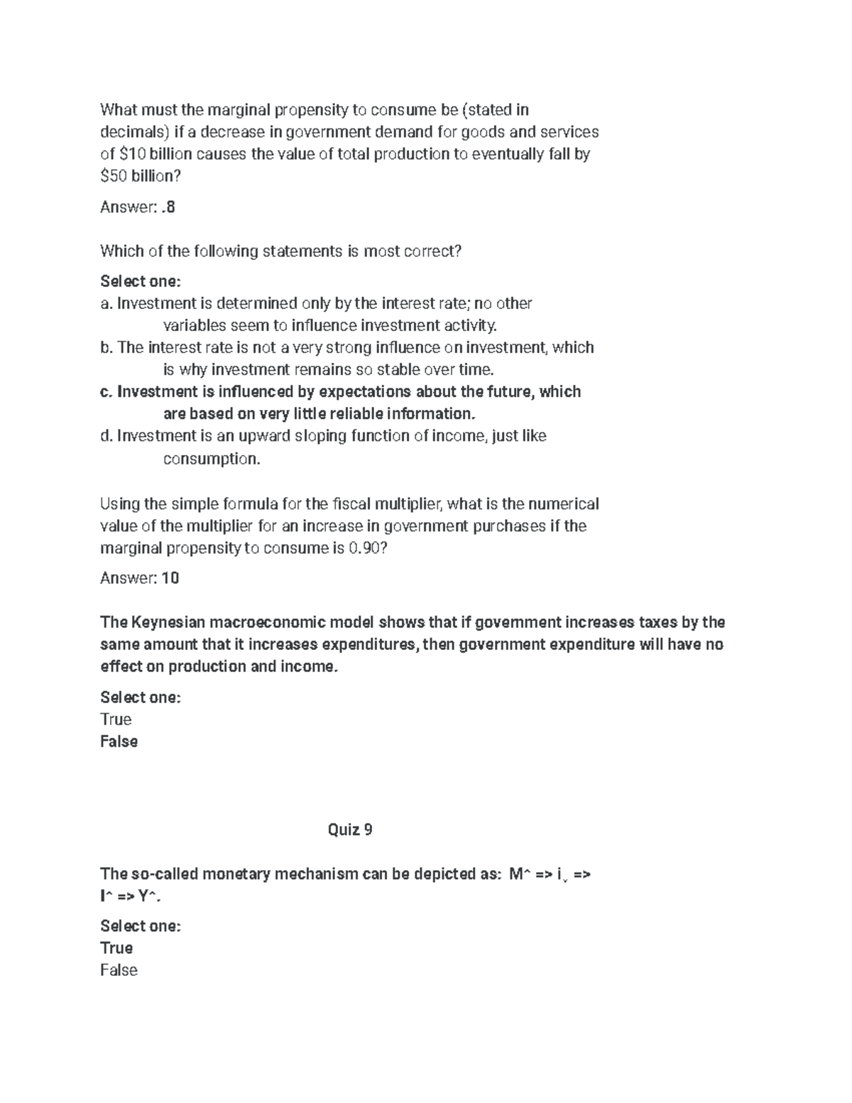 Econ quiz Part 8 - Practice materials. Received an A in the class ...