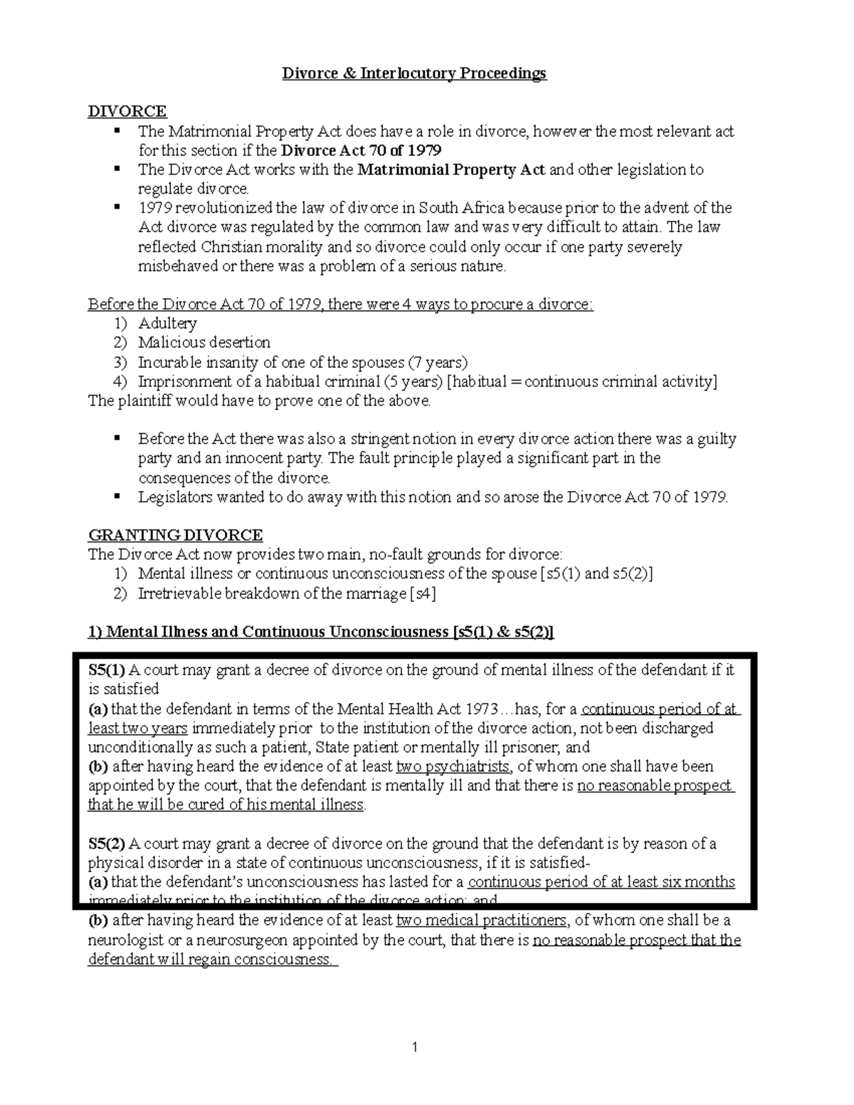 Lecture 9 Divorce - Divorce & Interlocutory Proceedings DIVORCE The ...