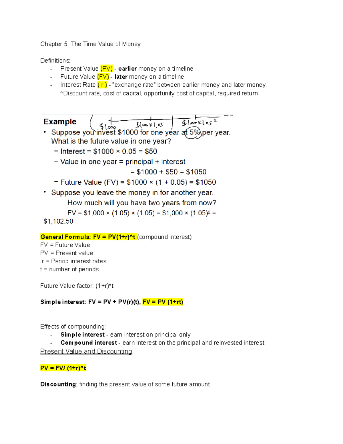 Chapter 5 The Time Value of Money - Chapter 5: The Time Value of Money Definitions: - Present ...