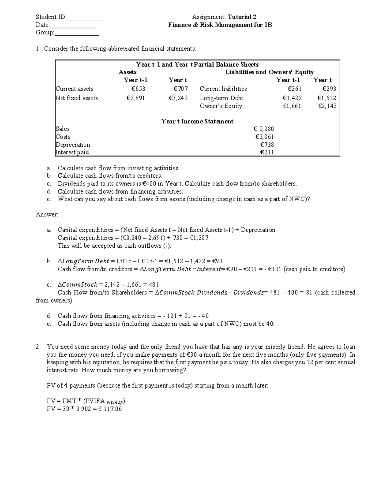 Tutorial 2 Answers - Student ID:___________ Assignment: Tutorial 2 Date ...