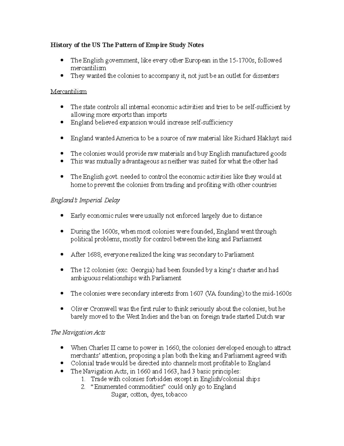 History of the US The Pattern of Empire Study Notes - needed to control ...