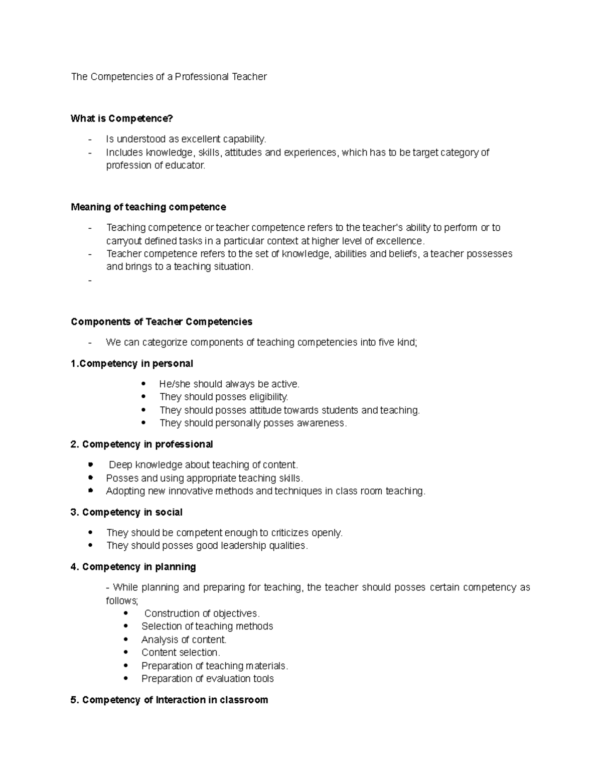 The Competencies of a Professional Teacher - Includes knowledge, skills ...