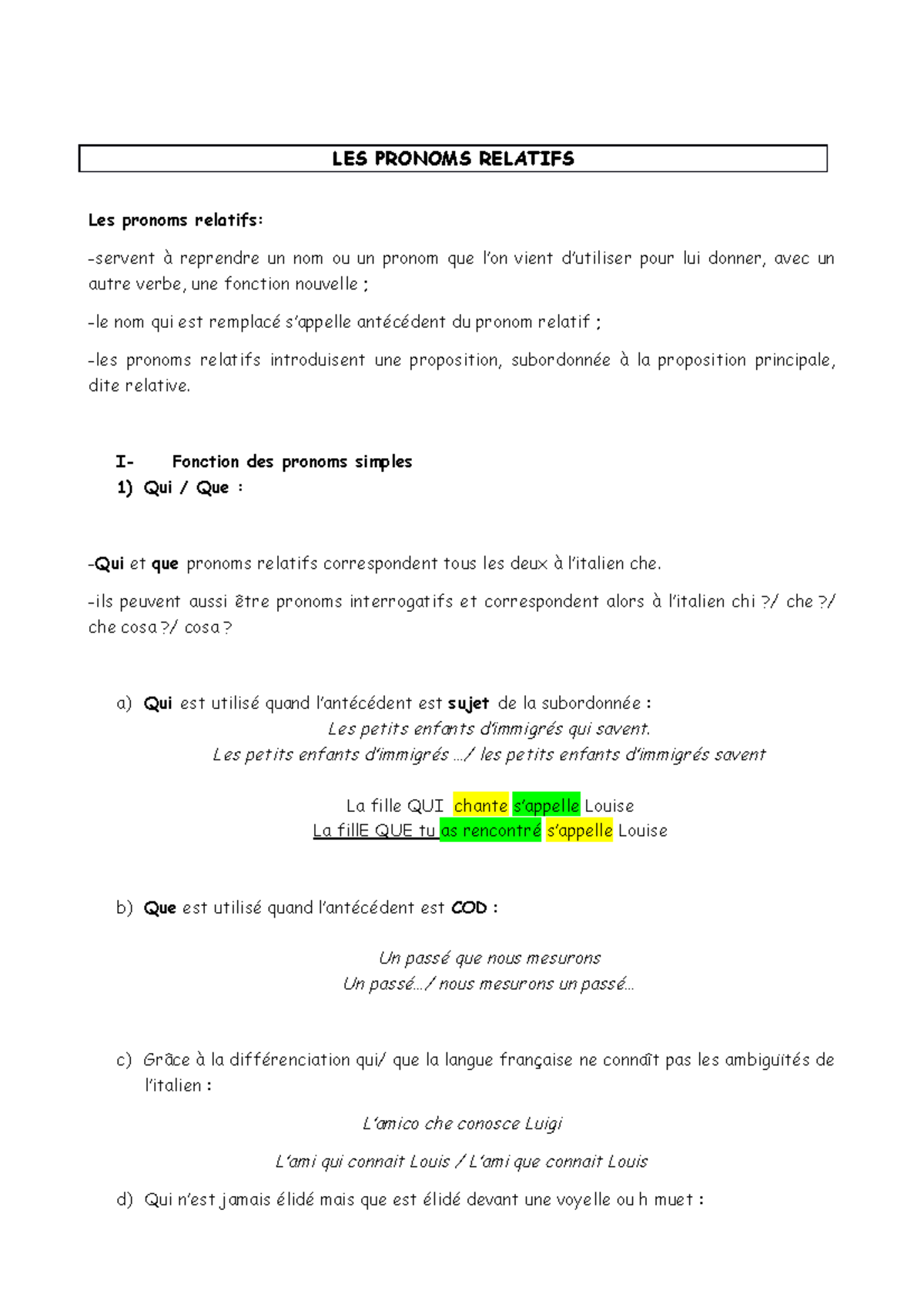 LES Pronoms Relatifs - grammatica francese - LES PRONOMS RELATIFS Les ...