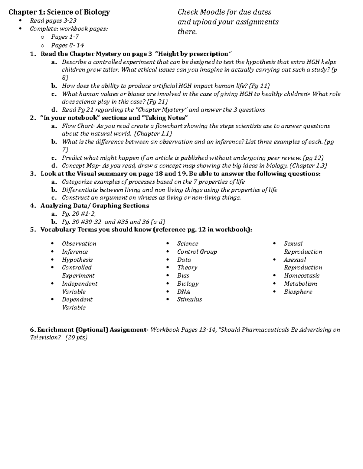 Miller levine agendas - Chapter 1: Science of Biology Read pages 3 ...