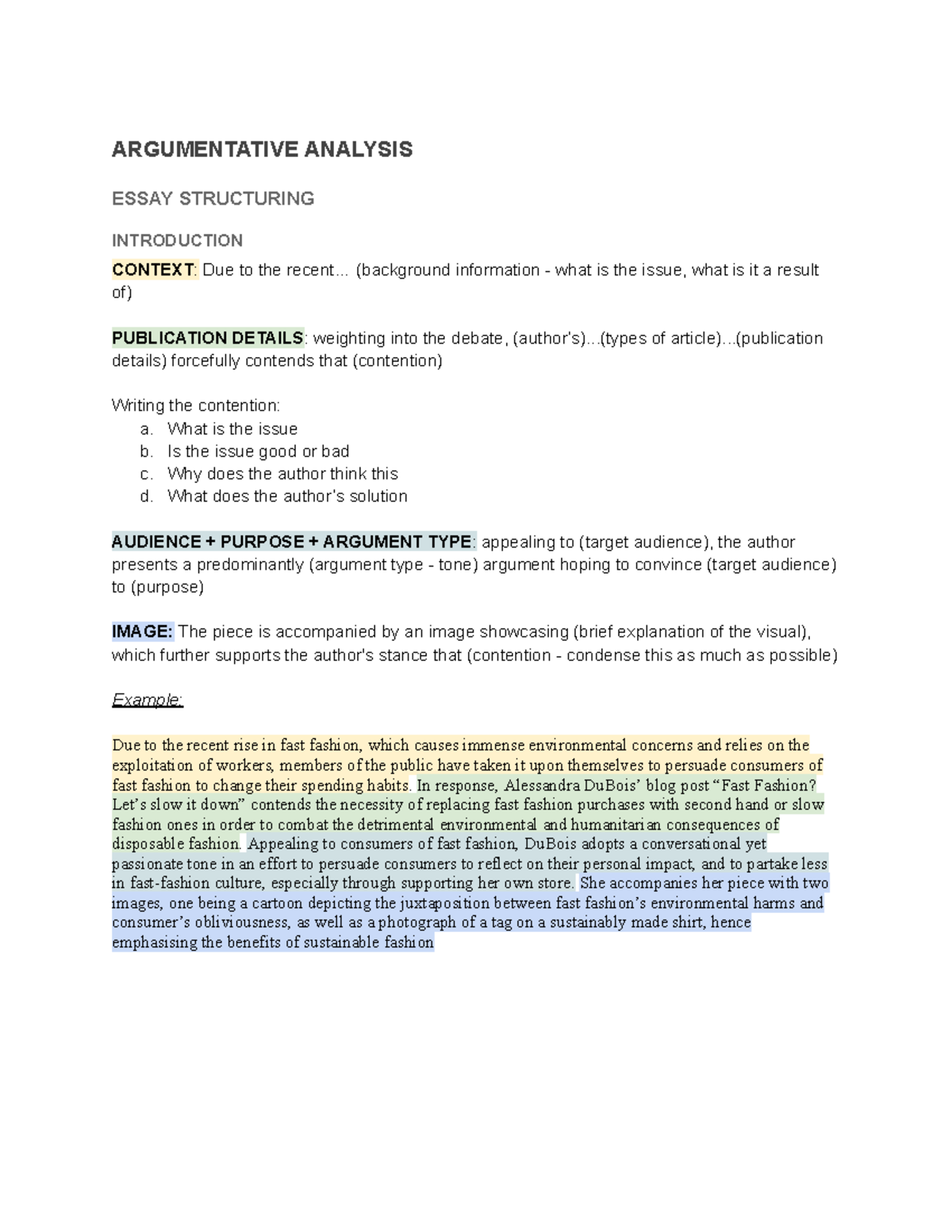 English argument analysis notes - ARGUMENTATIVE ANALYSIS ESSAY ...