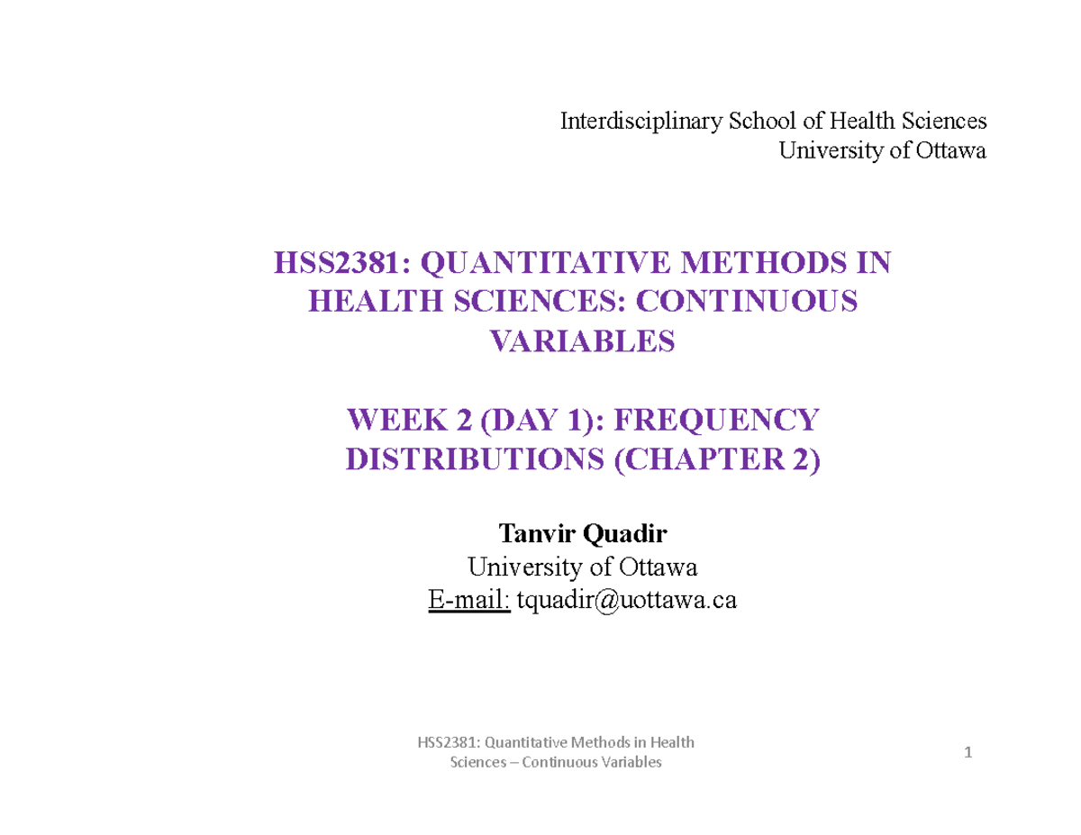 Week 2 (Part I - Chapter 2) - Warning: TT: undefined function: 32 HSS2381: QUANTITATIVE METHODS ...