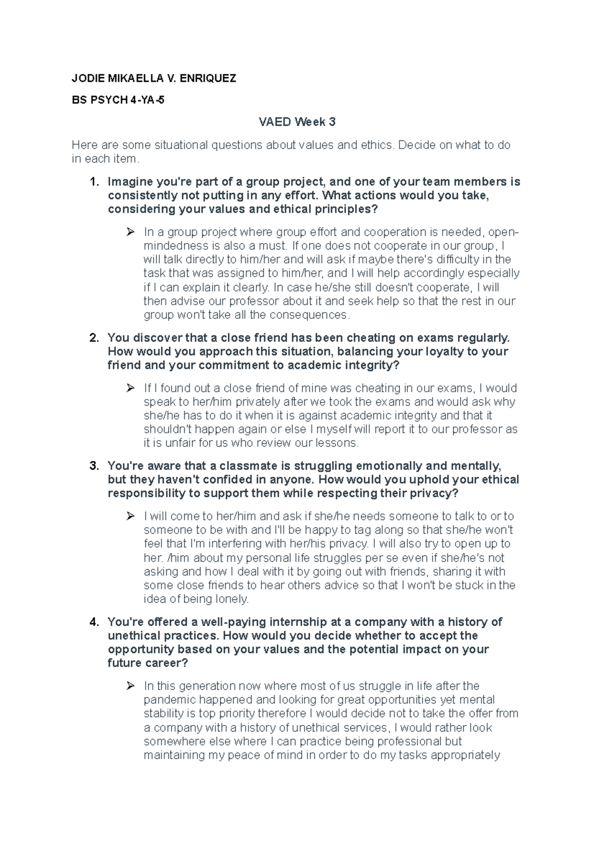 Enriquez VAED WEEK 3 - Assignment - JODIE MIKAELLA V. ENRIQUEZ BS PSYCH ...