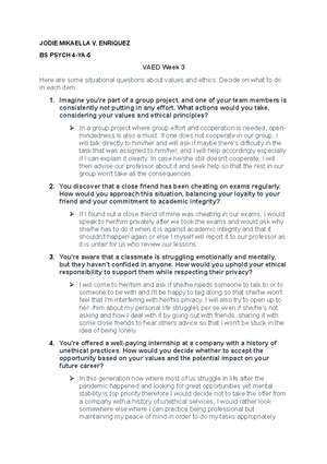 Cornell Notes - VAED - BS PSYCH 4-Y CLASS PERIOD: VAED CHAPTER AND ...