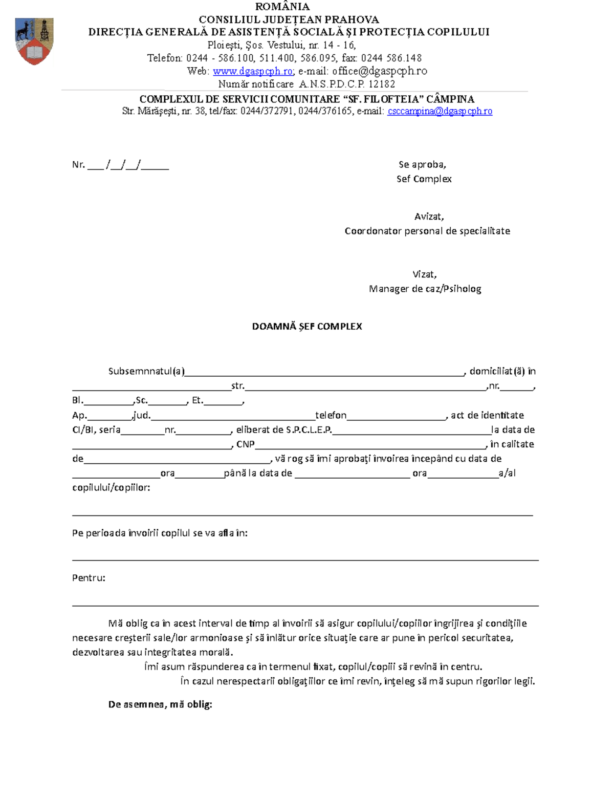 Cerere Invoire IN Familie - ROMÂNIA CONSILIUL JUDEŢEAN PRAHOVA DIRECŢIA ...