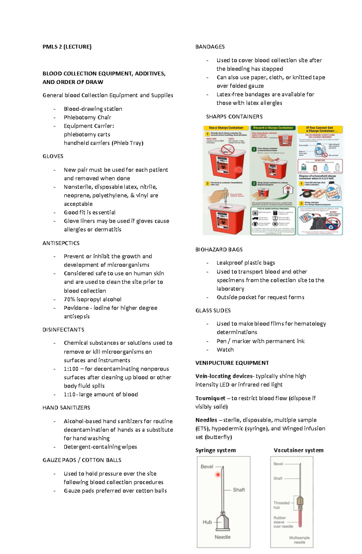 PMLS 2 (Lecture ) Order of Draw - PMLS 2 (LECTURE) BLOOD COLLECTION ...
