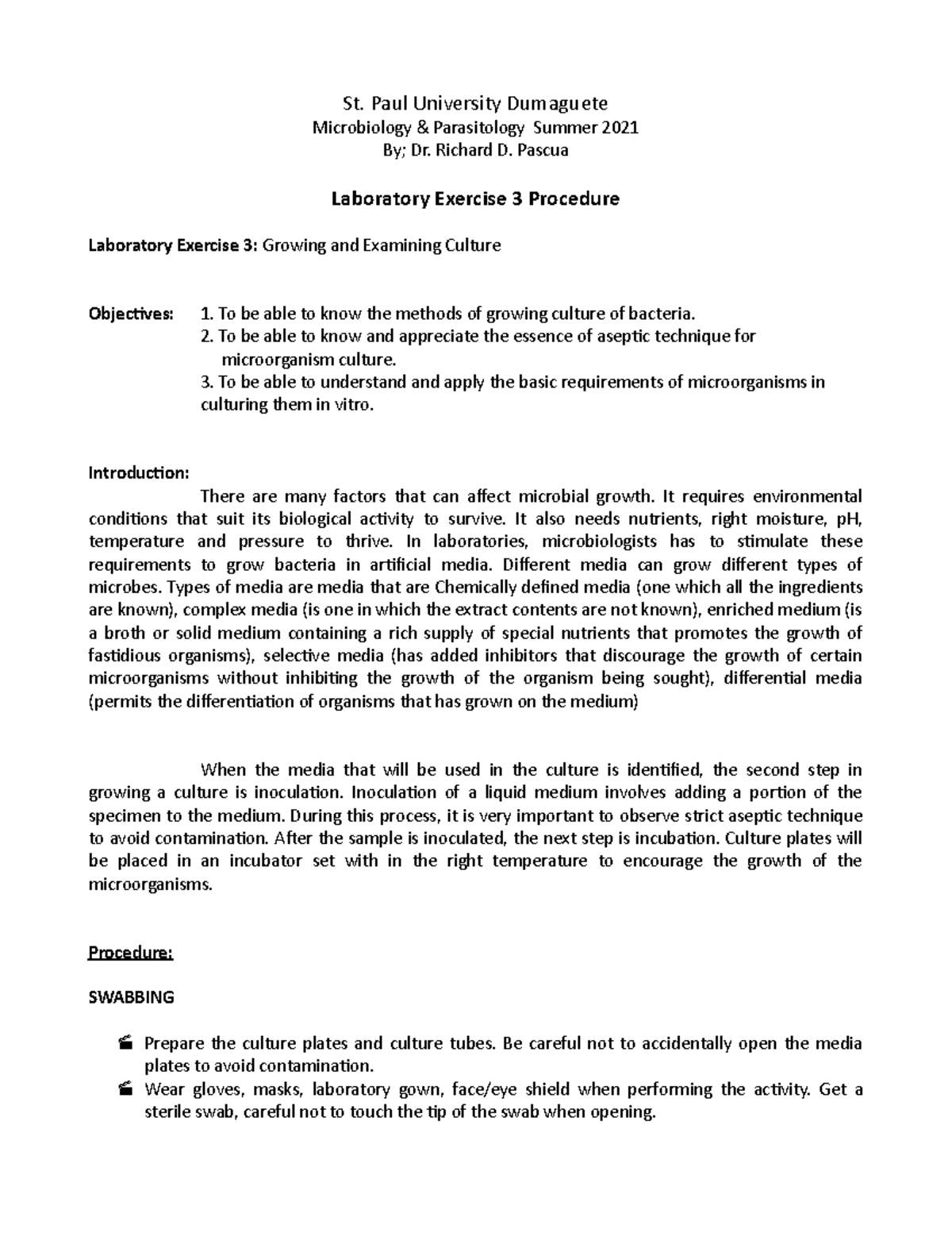 Micro and Para Lab - Lecture notes 1 - St. Paul University Dumaguete ...