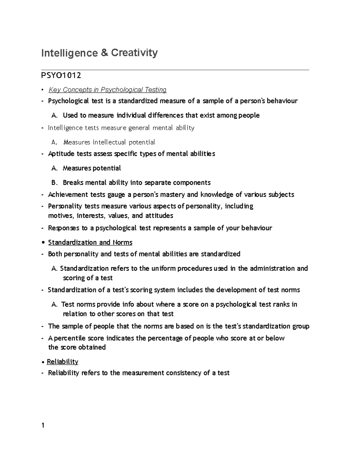 Intelligence PYSO - Fall 2021 Prof Jennifer Stamp - 1 Intelligence ...