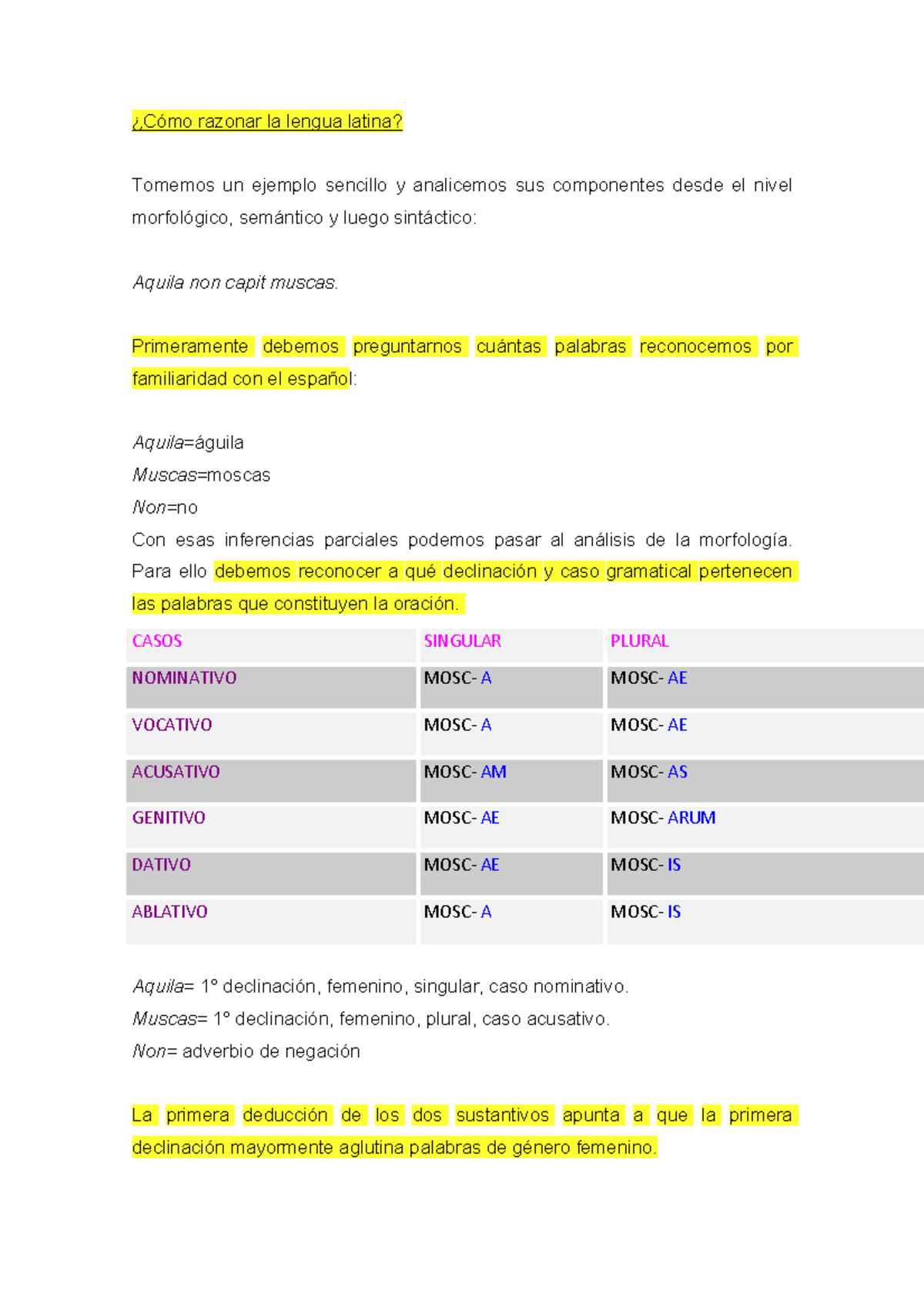 Clase latín declinacion primera declinaciòn - ¿Cómo razonar la lengua ...
