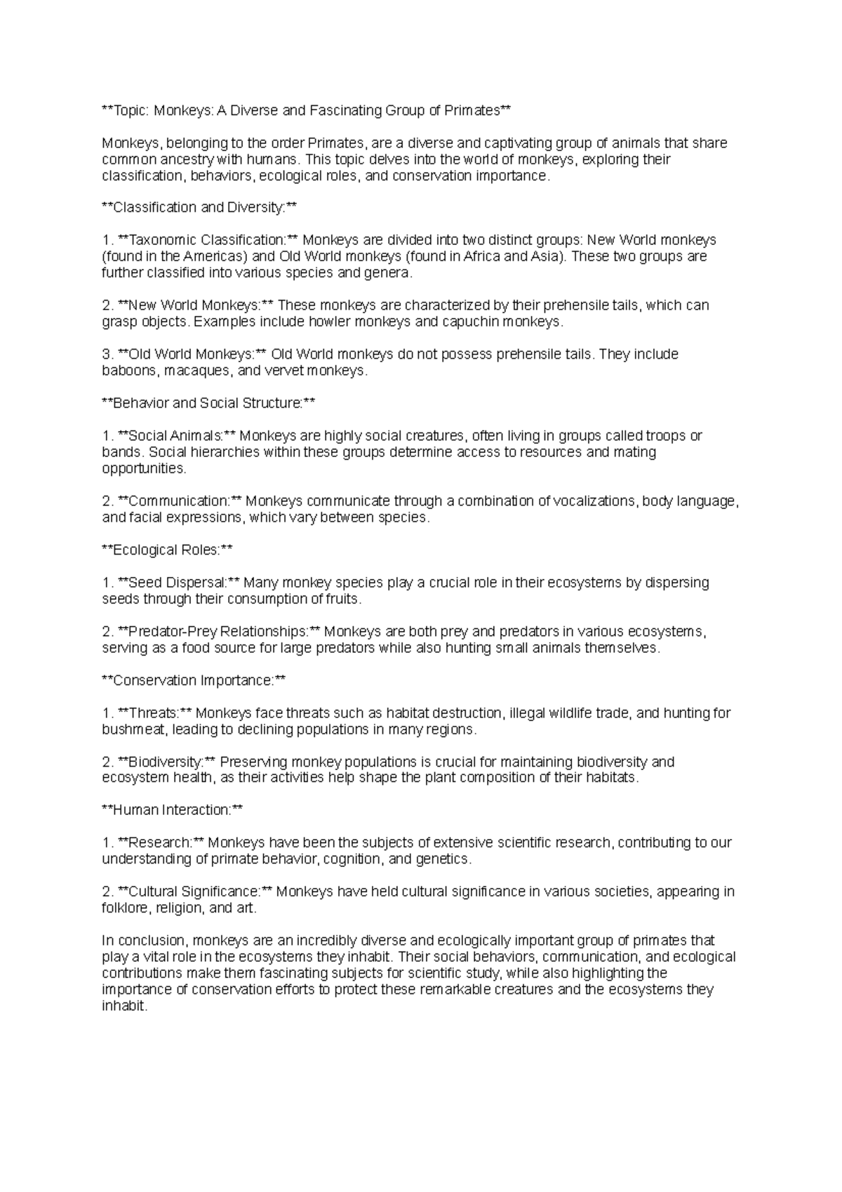 Codes 285464429 - Cheatsheet - Topic: Monkeys: A Diverse and ...