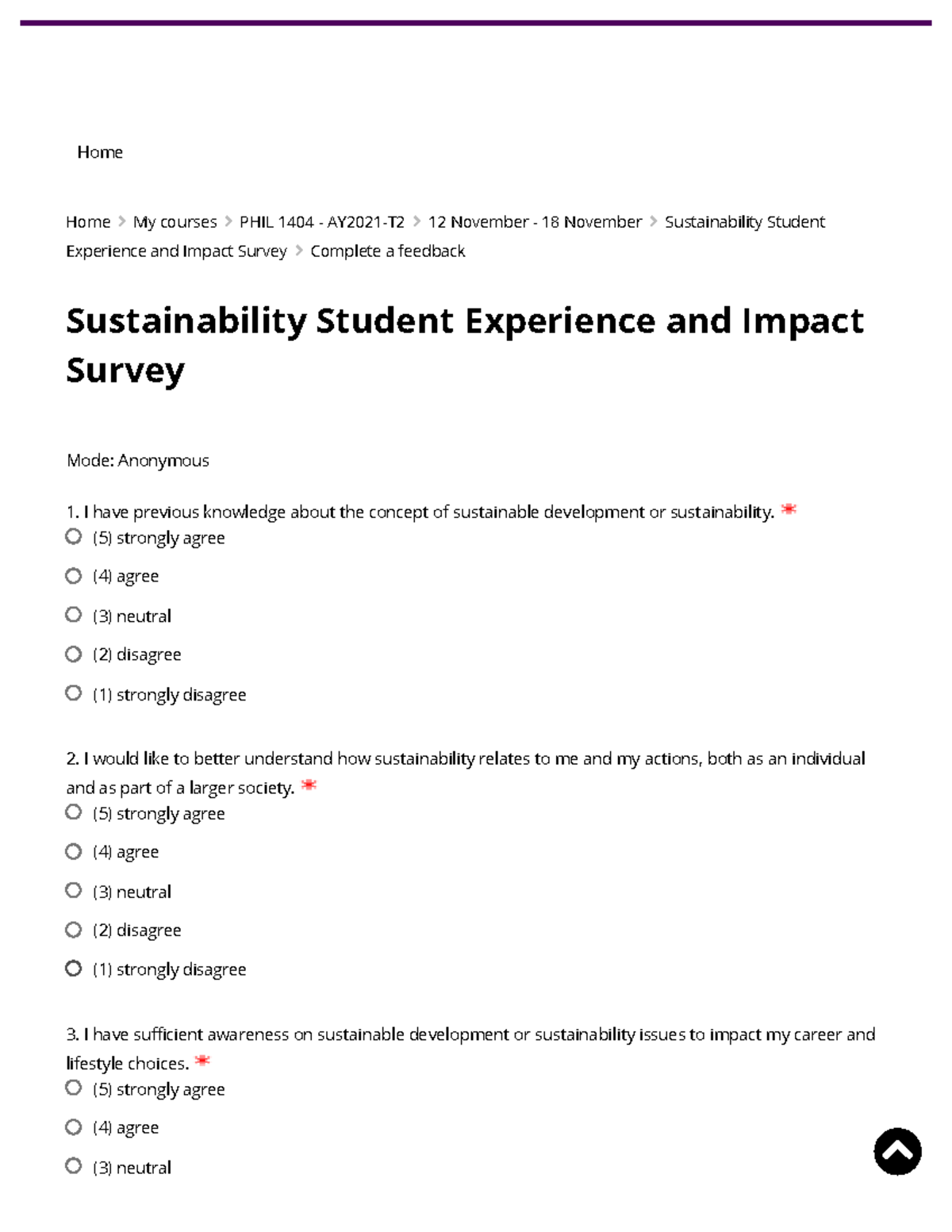 Sustainability Student Experience and Impact Survey - / Home Mode ...