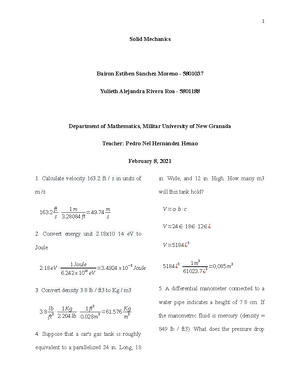 Mecanica DE Solidos - TRABAJO MECÁNICA DE SÓLIDOS - mecanica de solidos - UMNG - Studocu
