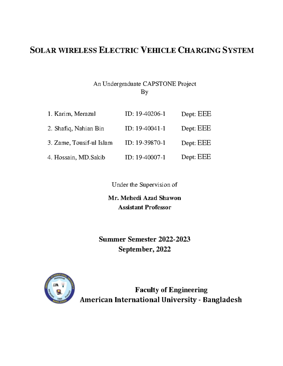 Solar Wireless Electric Vehicle Charging System - SOLAR WIRELESS ...