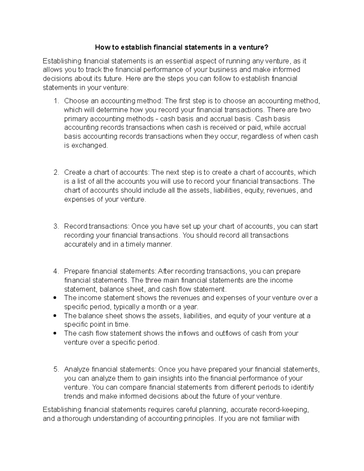 Financial Statements In a New Business - How to establish financial ...