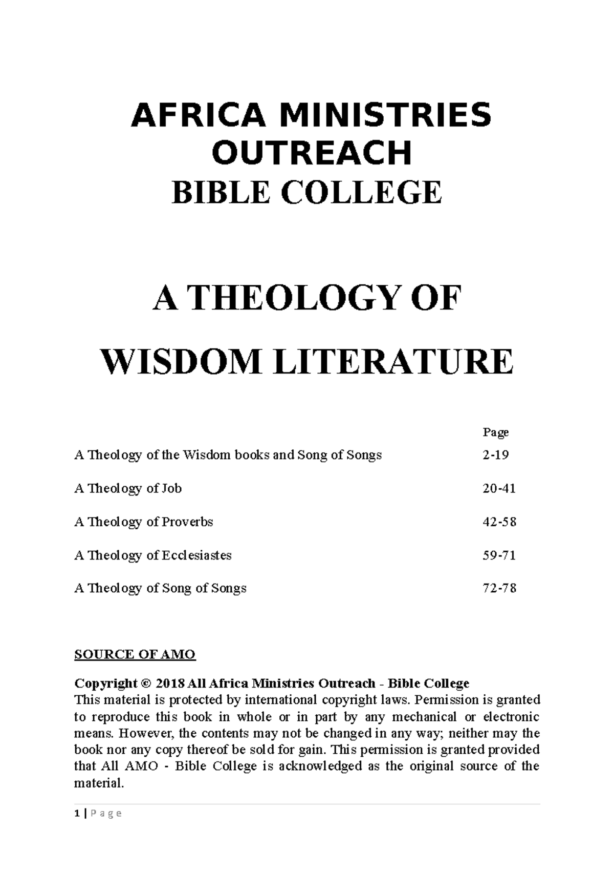 Theology OF Wisdom Literature 2023 - AFRICA MINISTRIES OUTREACH BIBLE ...