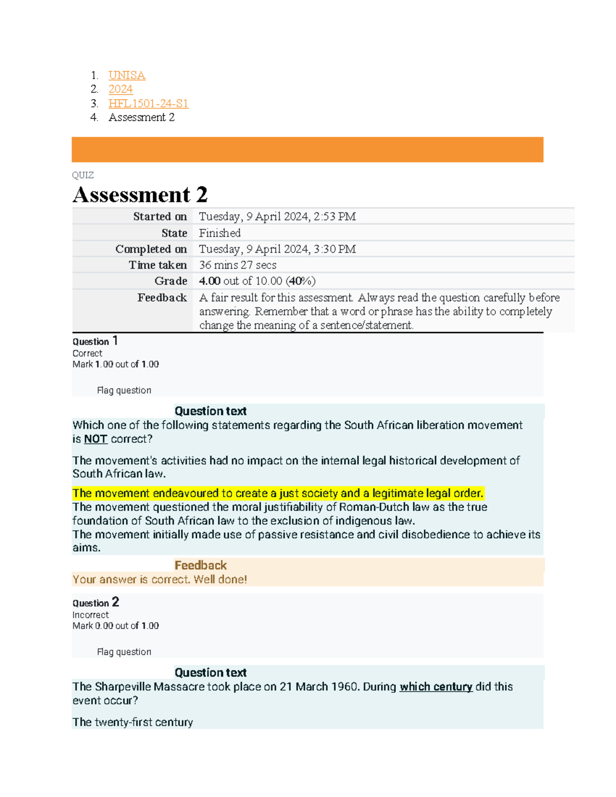 HFL AHFL Assignment 2 2024.docxssignment 2 2024 - 1. UNISA 2. 2024 3 ...