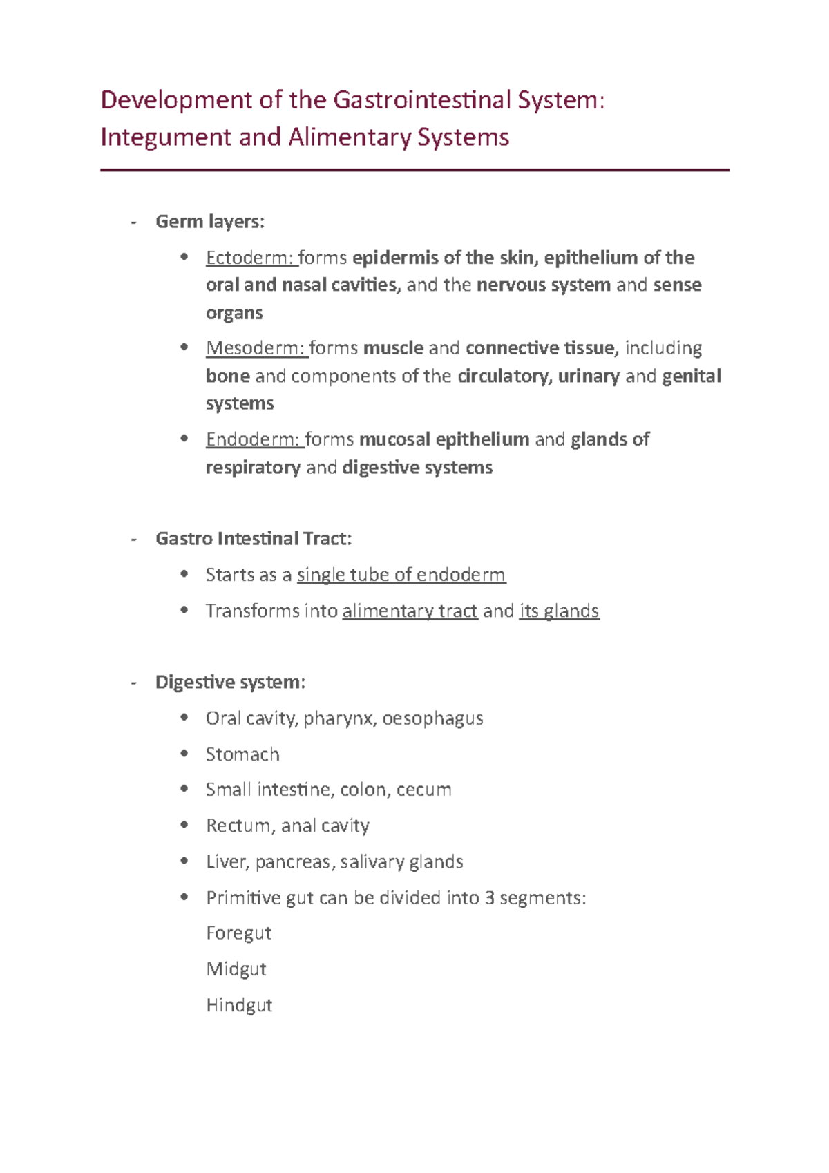 Development of the GI System IA - Development of the Gastrointestinal ...