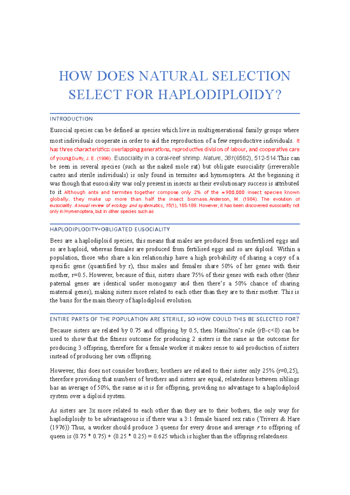 How Does Natural Selection Select for Haplodiploidy - HOW DOES NATURAL ...