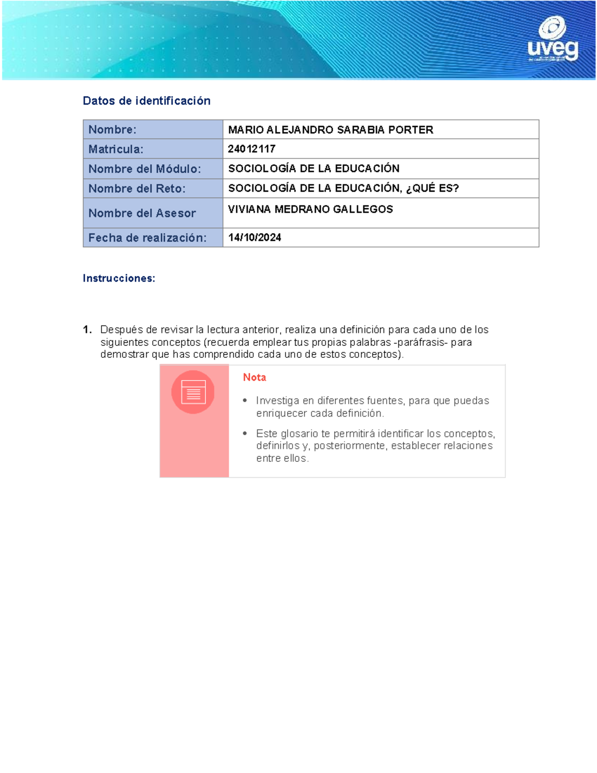 Sarabia Mario R2 U1 - SOCIOLOGIA DE LA EDUCACION - Datos de ...