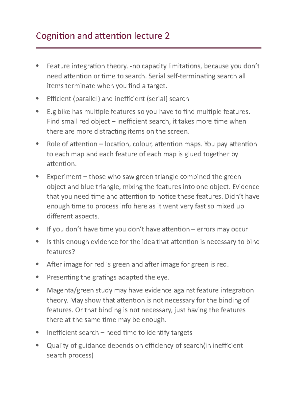 Ca Lecture 2 Copy Cognition And Attention Lecture 2 Feature Integration Theory No Capacity