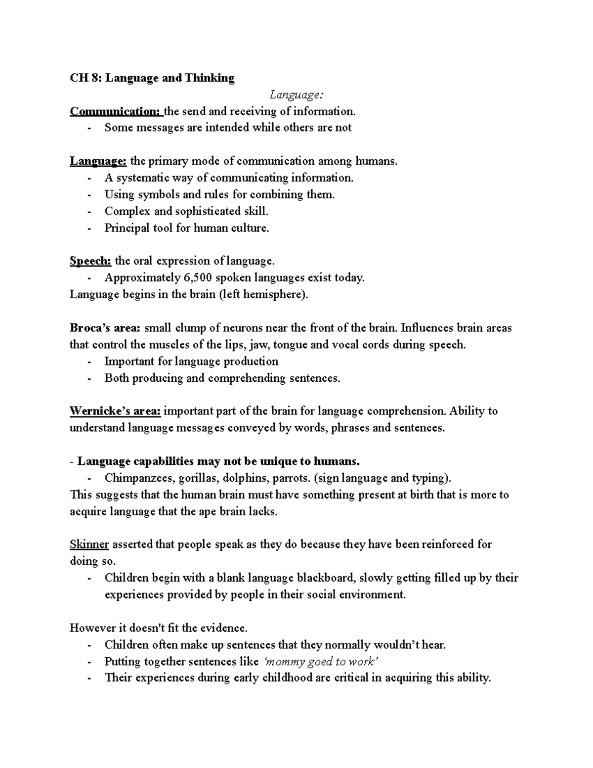 CH 8 Language and Thinking - CH 8: Language and Thinking Language ...